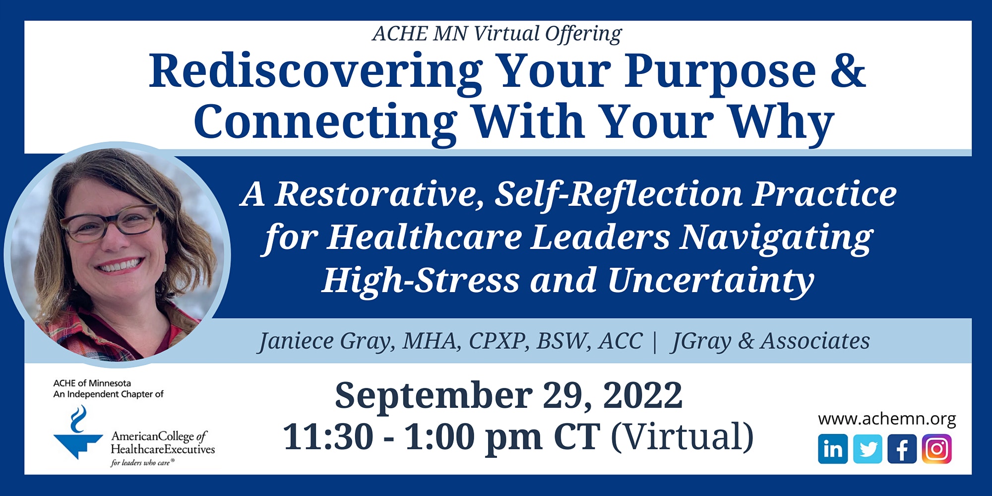 REDISCOVERING YOUR PURPOSE & CONNECTING WITH YOUR WHY - ACHE of Minnesota