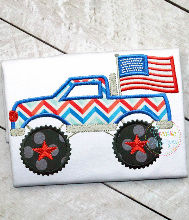 Monster Truck Flag Applique - Creative Appliques