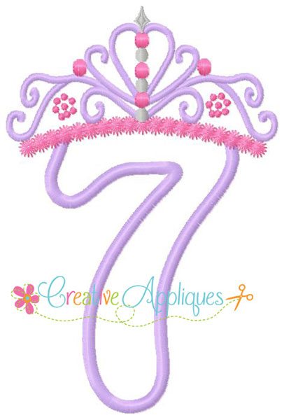 Princess Crown Birthday Number 7 Applique - Creative Appliques