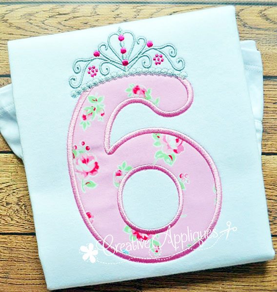 Princess Crown Birthday Number 6 Applique - Creative Appliques