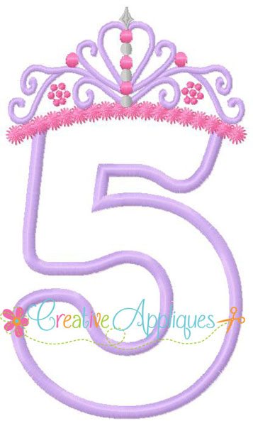 Princess Crown Birthday Number 5 Applique - Creative Appliques