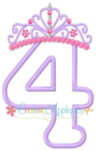 Princess Crown Birthday Number 4 Applique - Creative Appliques