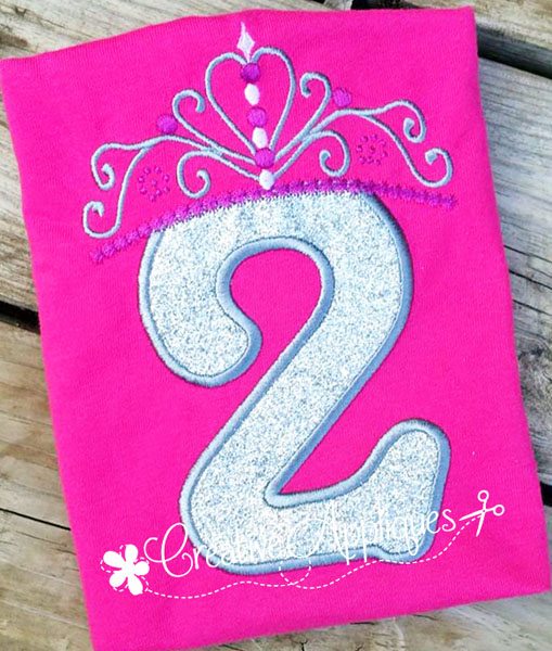 Princess Crown Birthday Number 2 Applique - Creative Appliques