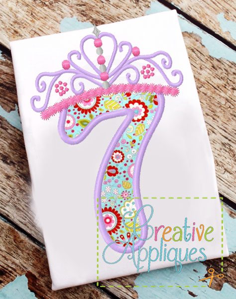 Princess Crown Birthday Number 7 Applique - Creative Appliques