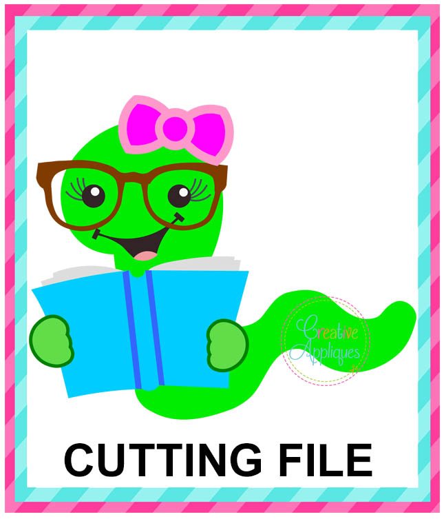 Reading Bookworm Girl Cutting File SVG DXF EPS - Creative Appliques