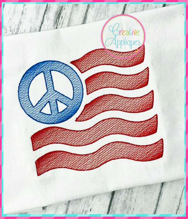 Sketch Flag with Peace Symbol Embroidery - Creative Appliques