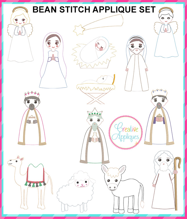Nativity Bean Stitch Applique Design Set - Creative Appliques
