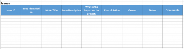 RAID Template: Managing Risks, Assumptions, Issues, and dependencies