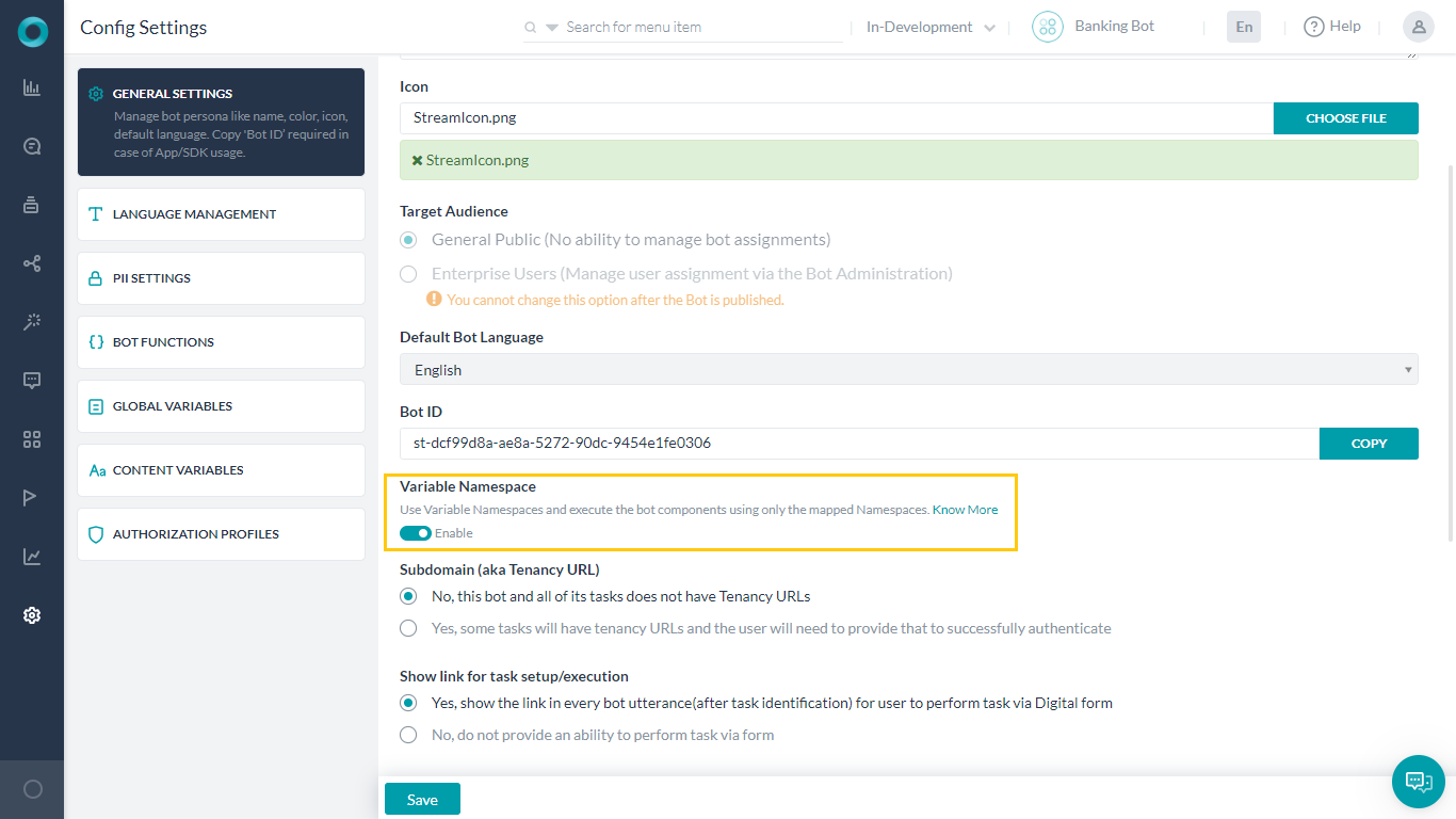 Managing Namespace - Kore.ai Documentation v8.1