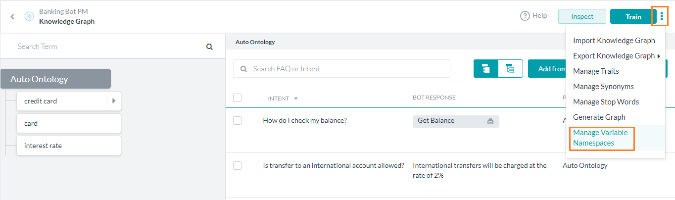 Managing Namespace - Kore.ai Documentation v8.1