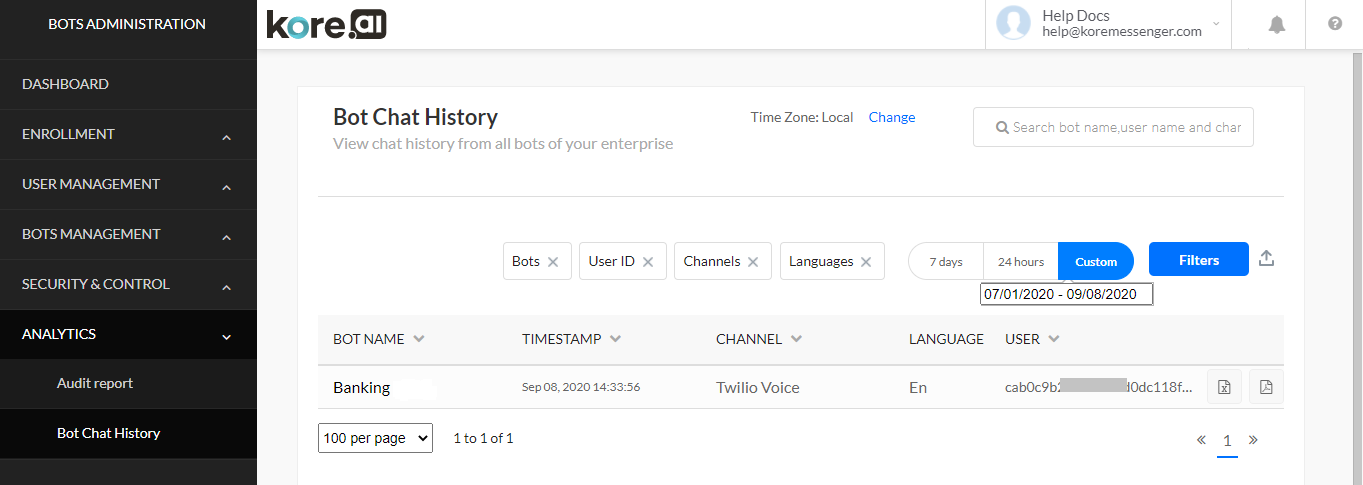 Analytics for Bots Admin - Kore.ai Documentation v9.0
