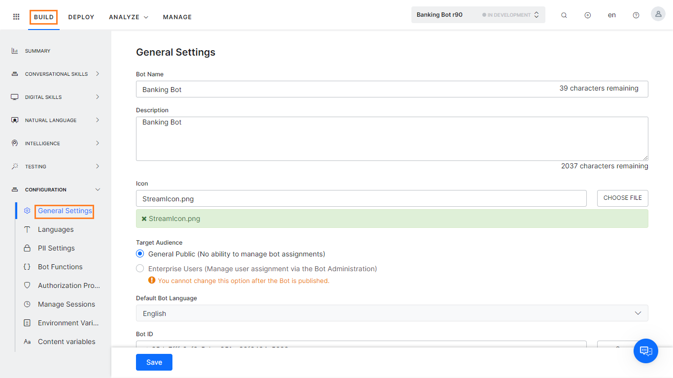 General Settings - Kore.ai Documentation v9.0