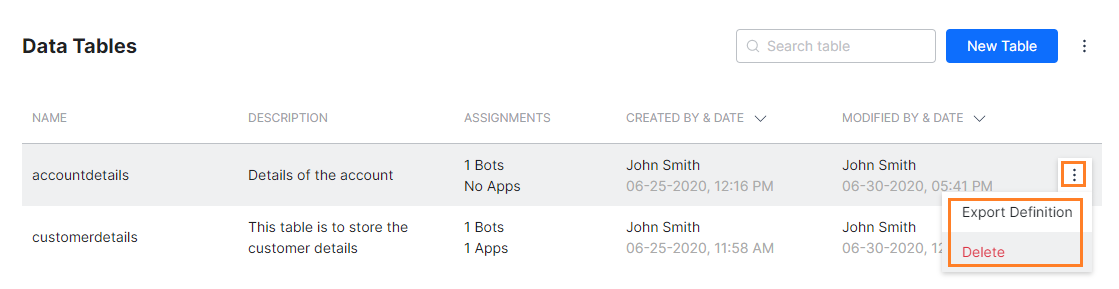 Data Table - Kore.ai Documentation v9.0
