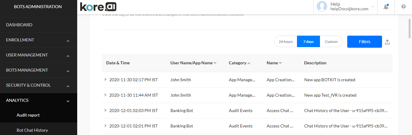 Analytics for Bots Admin - Kore.ai Documentation v9-1