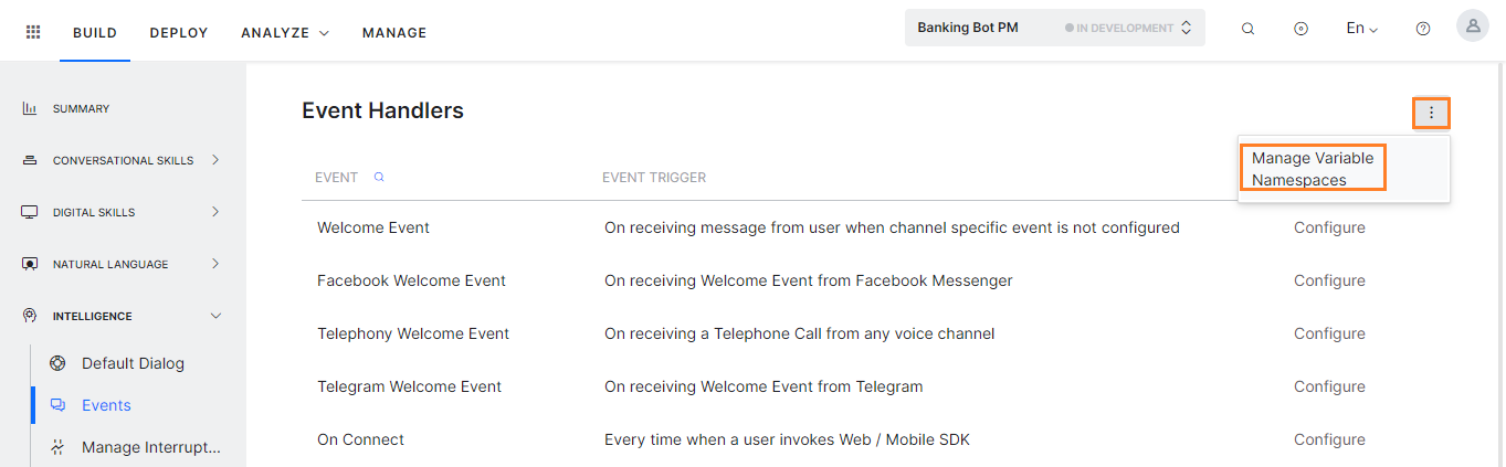 Event Based Bot Actions - Kore.ai Documentation v9-1