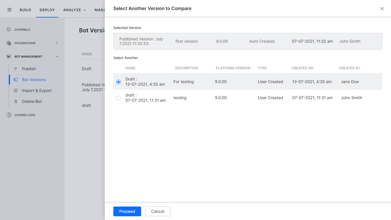 Bot Versioning - Kore.ai Documentation v9-1