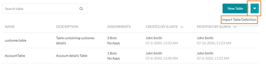 Data Table - Kore.ai Documentation