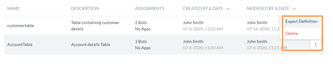 Data Table - Kore.ai Documentation