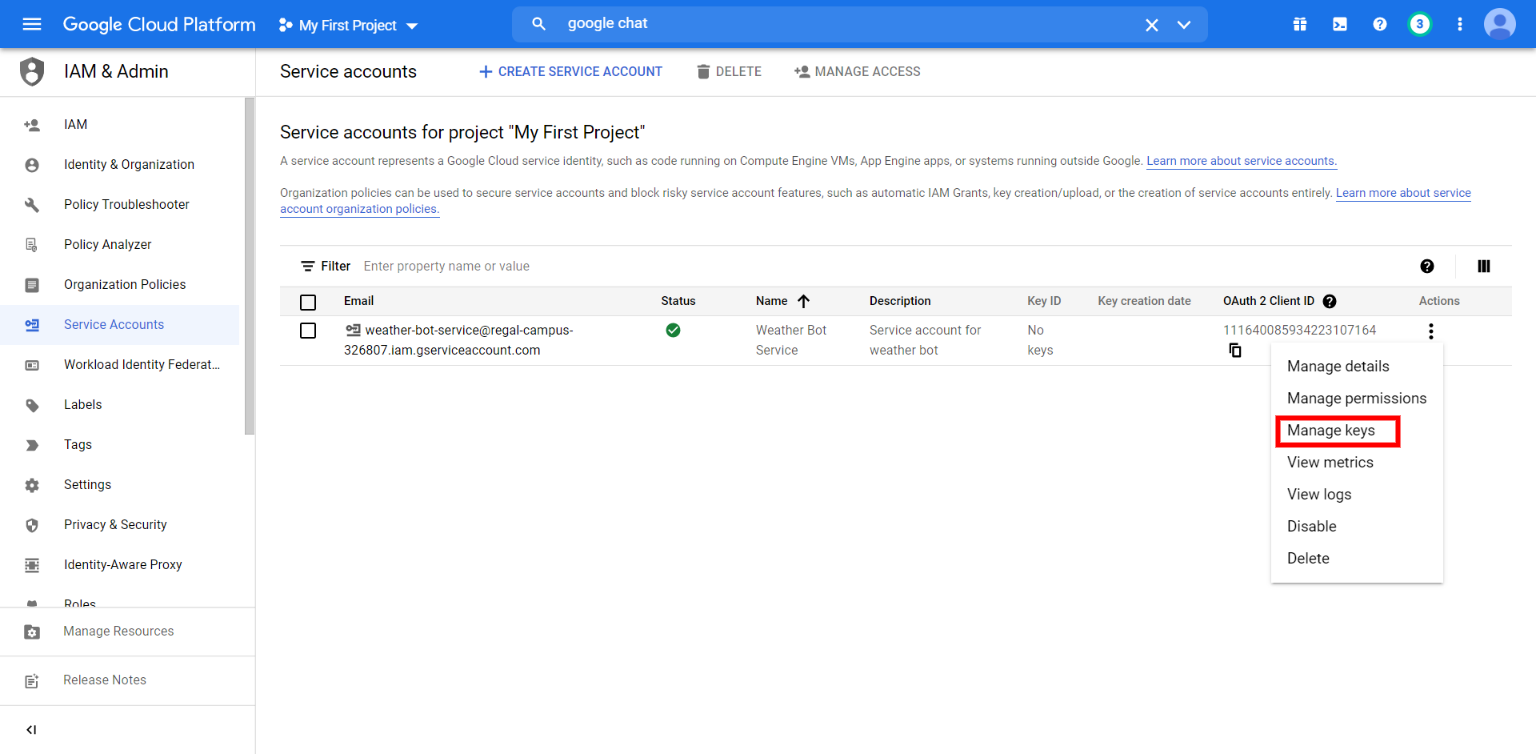 Adding the Google Chat Channel - Kore.ai Documentation