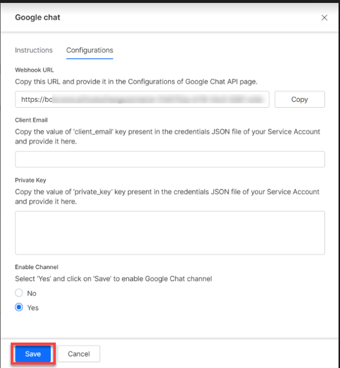 Adding the Google Chat Channel - Kore.ai Documentation