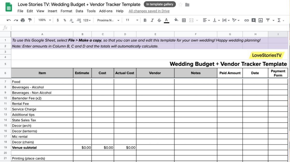 FREE Wedding Budget And Vendor Tracker Spreadsheet Love Stories TV
