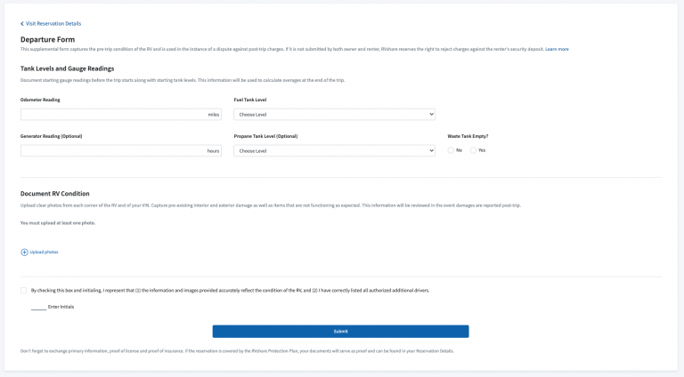 Departure and Return Forms | RVshare Owner Toolkit